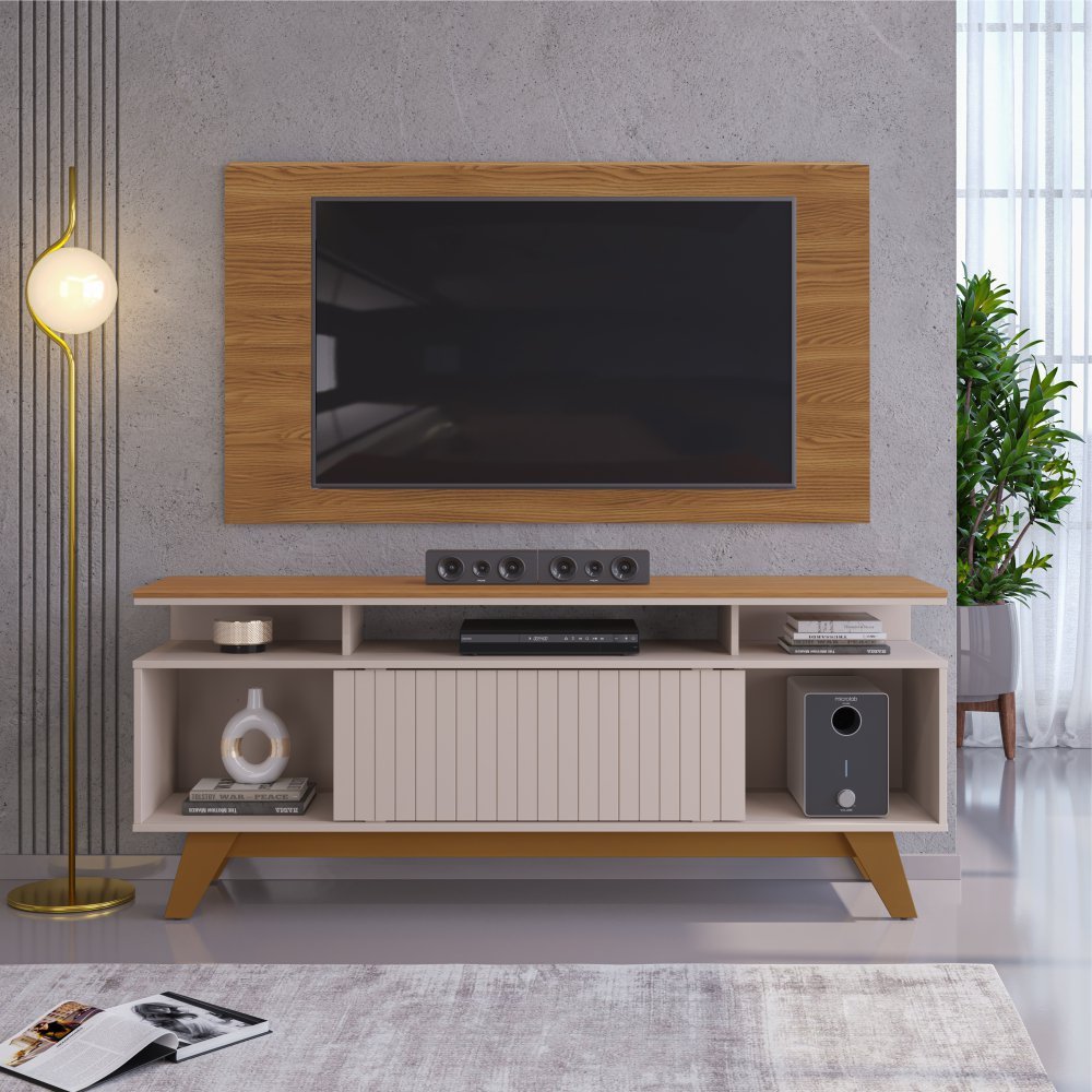 Home para TVs até 60 Polegadas Napoli Carvalho Nobre Griz | MadeiraMadeira
