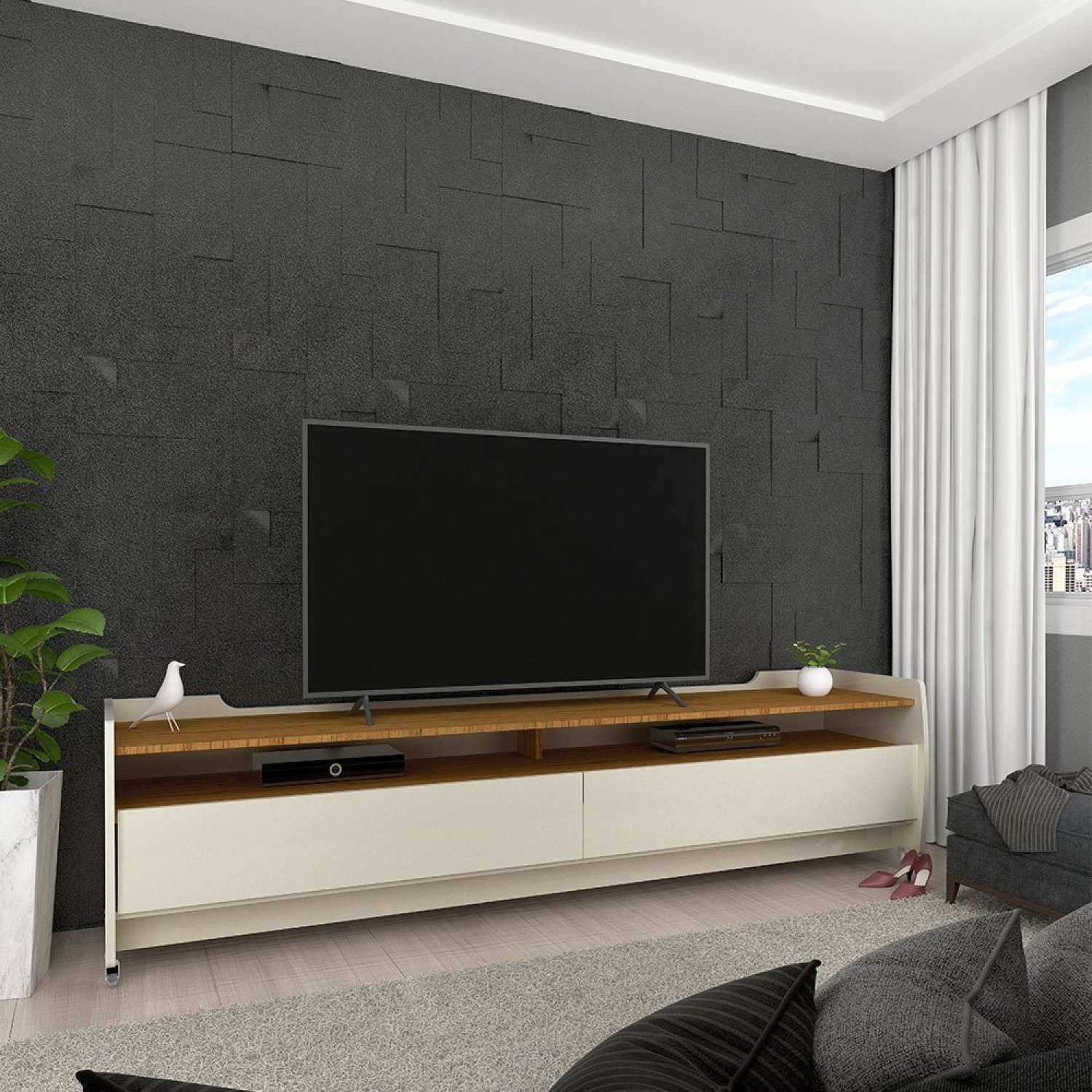 Rack para TV até 65 Polegadas com Rodízios 180cm 2 Gavetas 2 Nichos ...