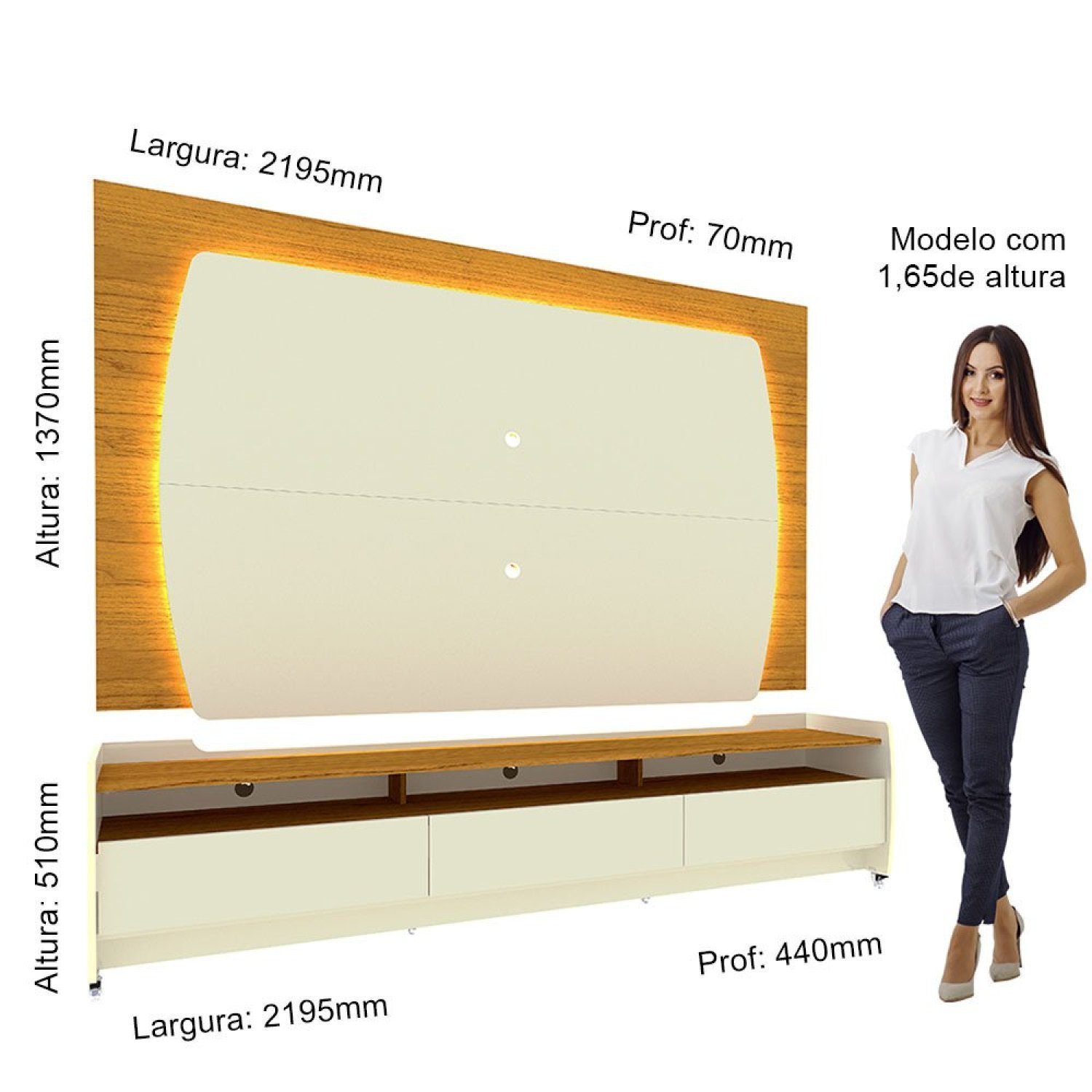 Rack com Painel para TV até 75 Polegadas com LED 220cm Sublime Gelius ...