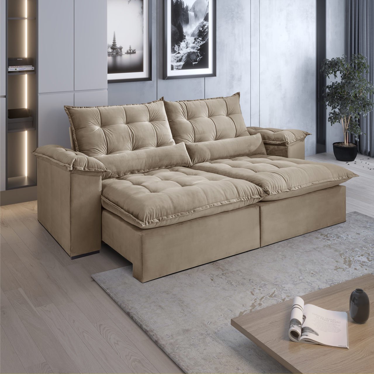 Sofá 1,80 Retrátil e Reclinável Valentina Com Molas Bonnel 3 Lugares ...