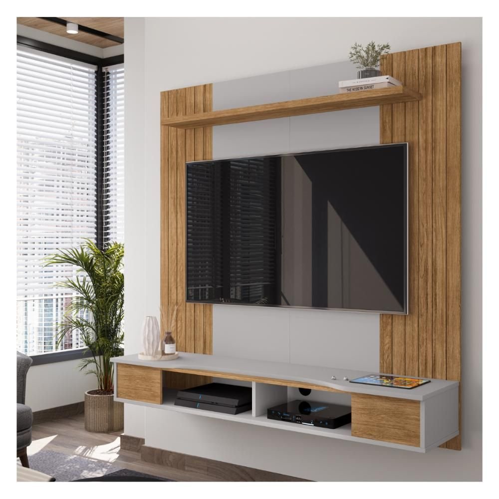 Painel Tv até 65 Pol Jeri Cinamomo Off White Bechara | MadeiraMadeira