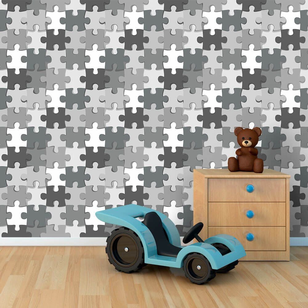 Papel de Parede Quebra Cabeça Gray QCola | MadeiraMadeira