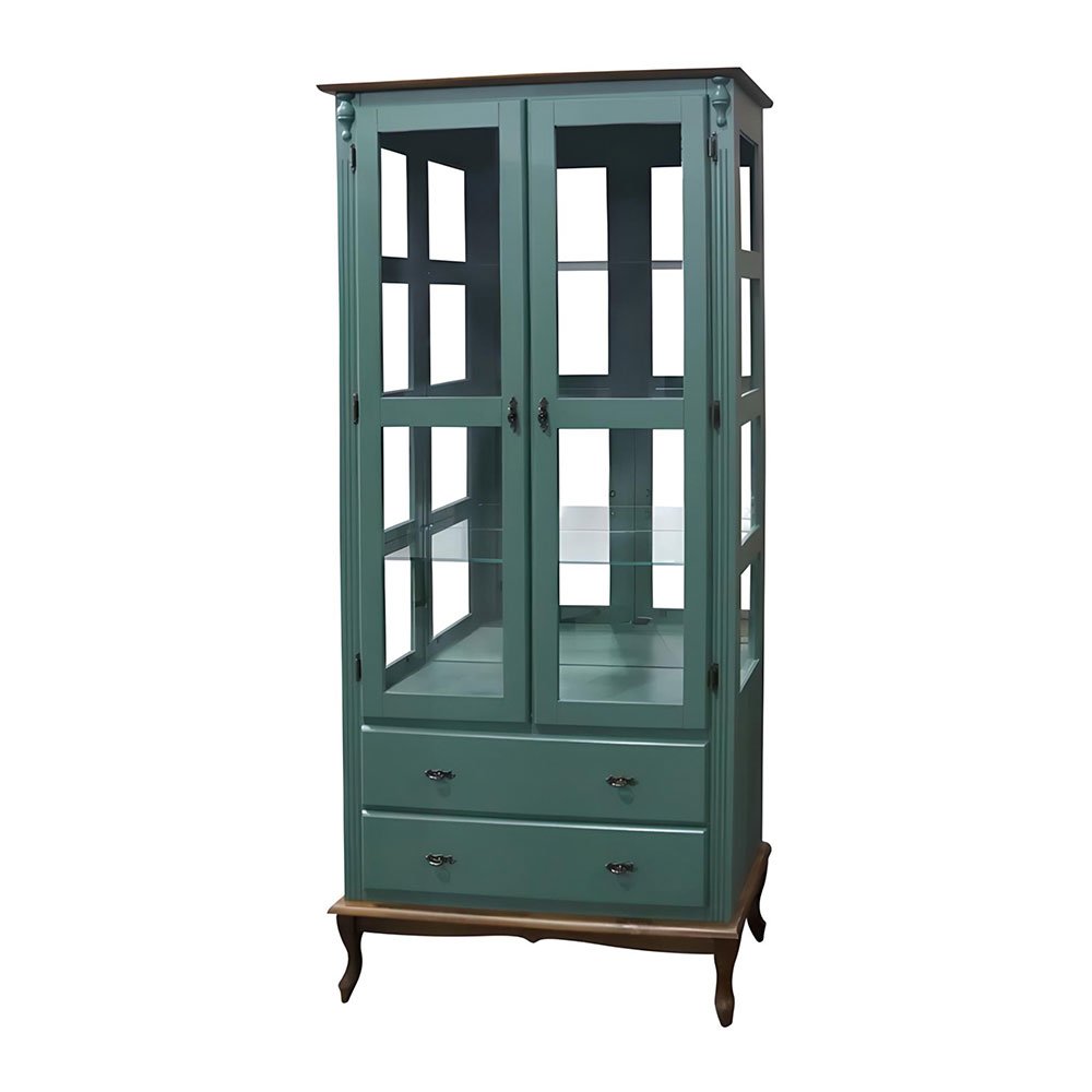 Cristaleira com Espelho 2 Portas 3 Prateleiras de Vidro 2 Gavetas Pés ...