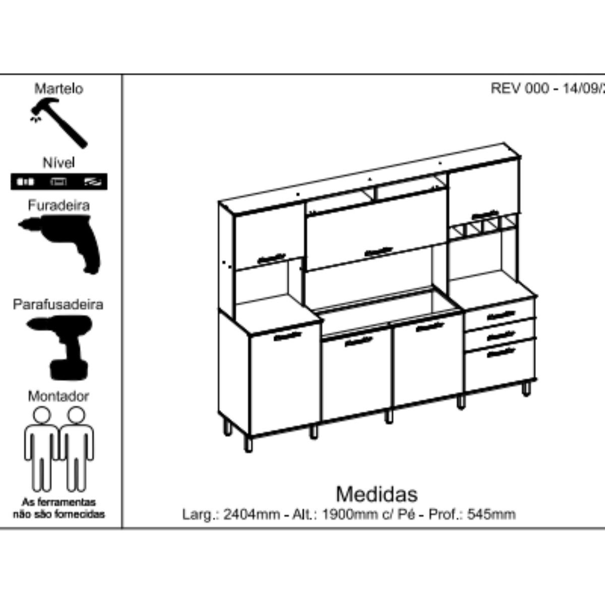 Armário de Cozinha Kit Completo Com 7 Portas 2 Gavetas Avelã com Fumê ...
