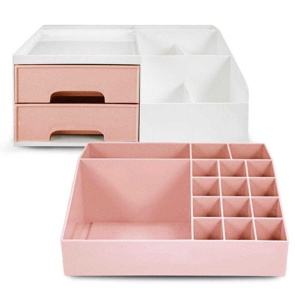 Conjunto Organizador Multi Uso de 2 Gavetas e de Mesa Rosa | MadeiraMadeira