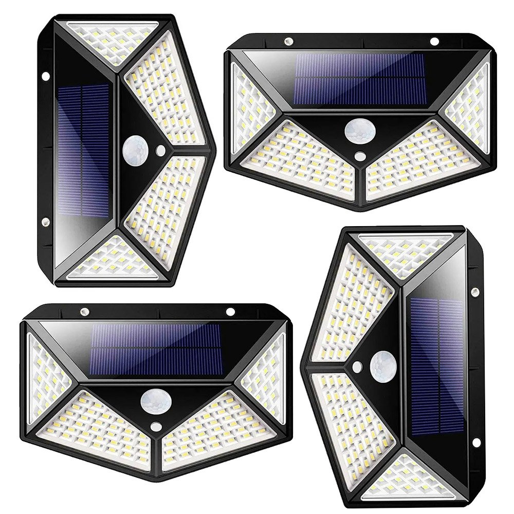 Luminaria Solar 100 Led Economica 3 Funçoes A prova Agua Kit 4 Unid ...