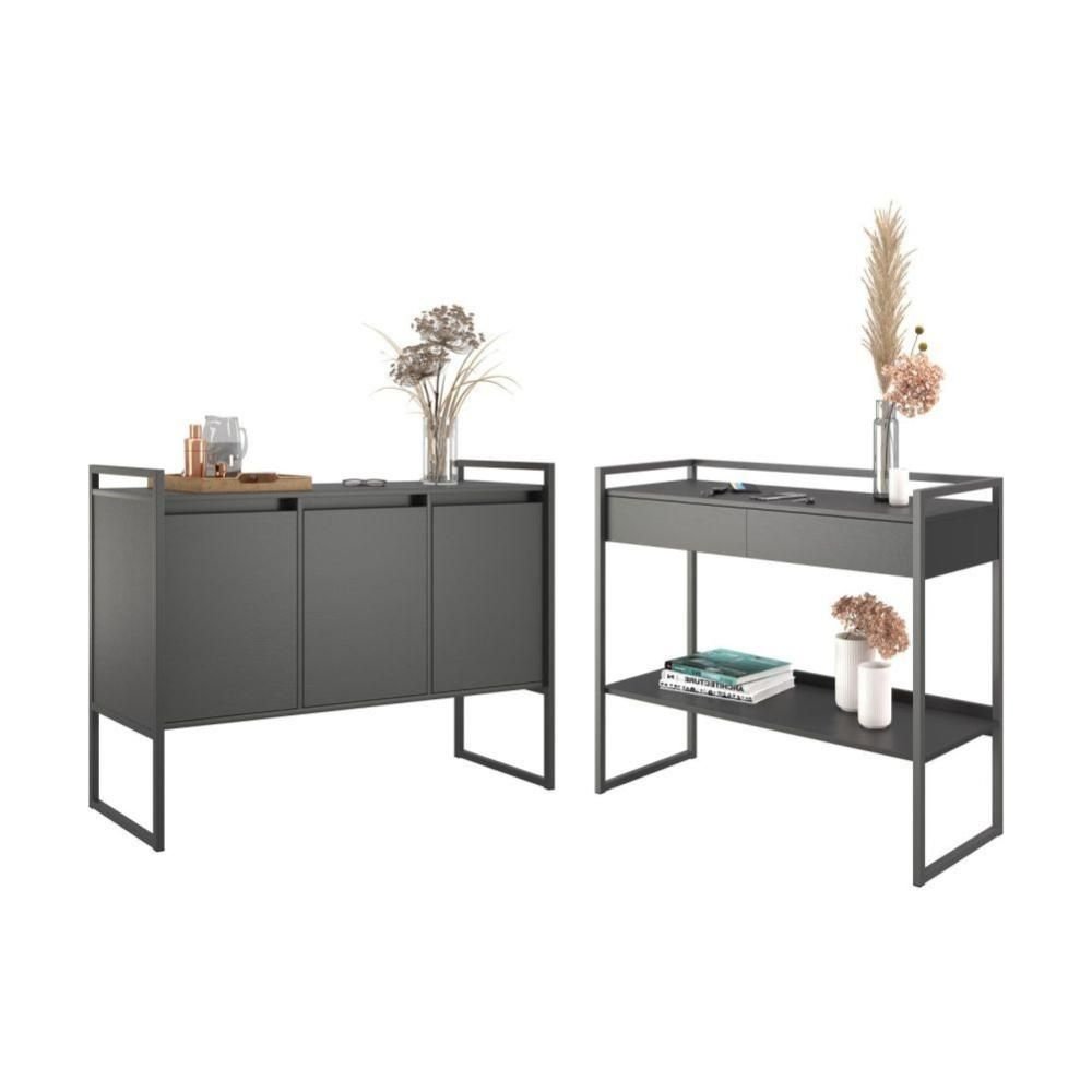 Conjunto Buffet e Aparador Industrial Preto Onix | MadeiraMadeira