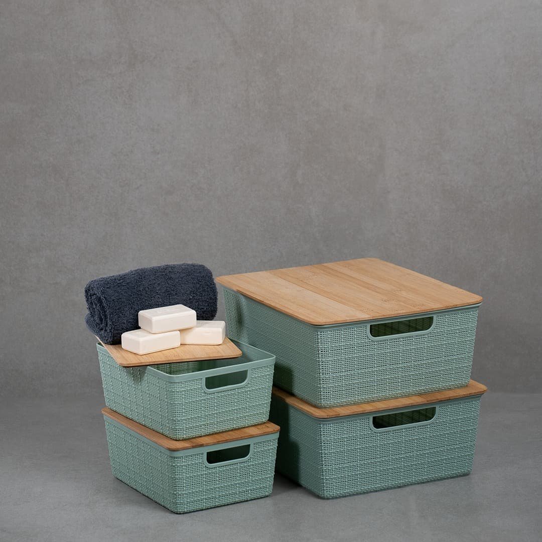 Kit 4 caixas organizadoras tampa de bambu 2p/2m verde– Oikos | MadeiraMadeira