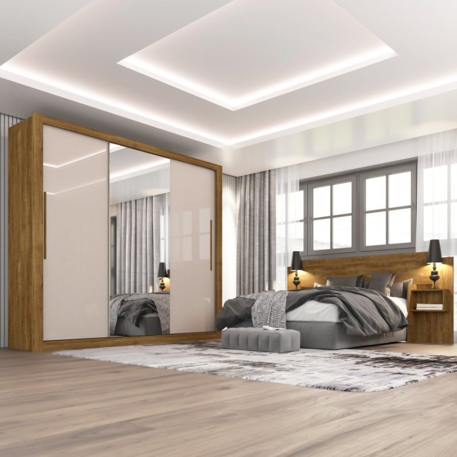 Quarto de Casal Completo com Guarda Roupa e Cabeceira com 2 Mesas de ...