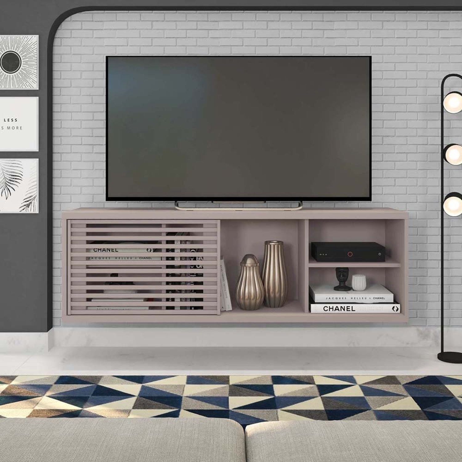 Rack Suspenso para TV até 55 Polegadas 136cm em BP Porta Ripada ...