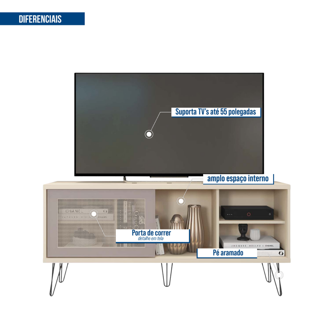 Rack para TV até 55 Polegadas Industrial Retrô 136cm em BP Porta Telada Multiverso CabeCasa ...