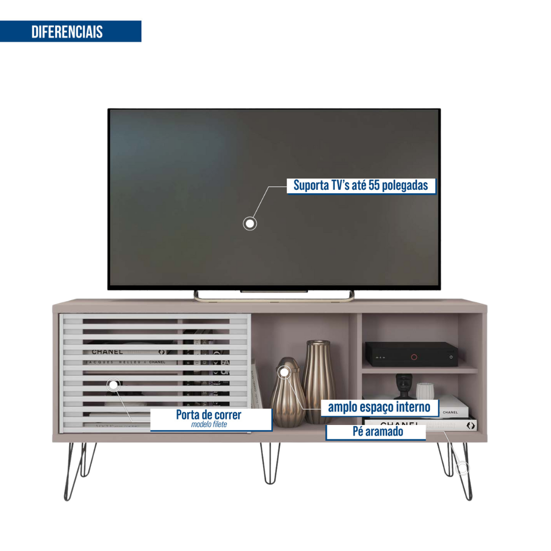 Rack para TV até 55 Polegadas Industrial Retrô 136cm em BP Porta Ripada ...