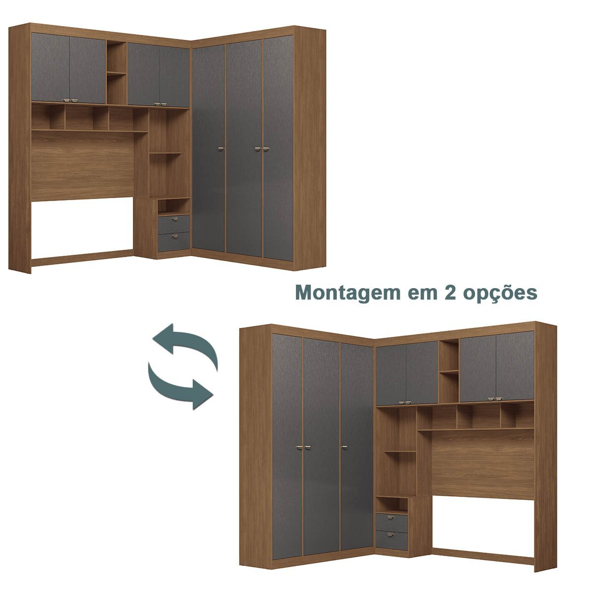 Guarda-roupa Casal Modulado Lugano Jatobá/grafite 7 Portas 4 Gavetas ...