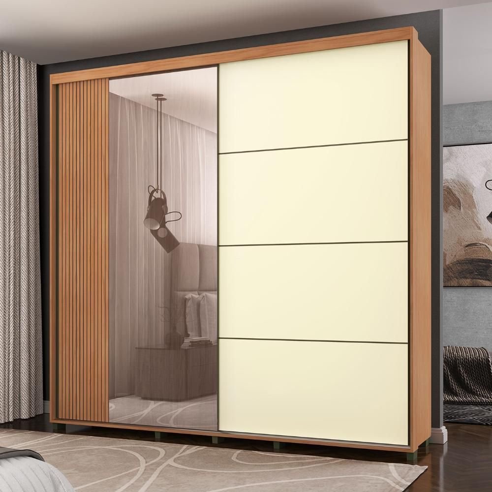 Guarda Roupa 240cm 2 Portas com Espelho e 4 Gavetas 100% Mdf Cor:nature ...