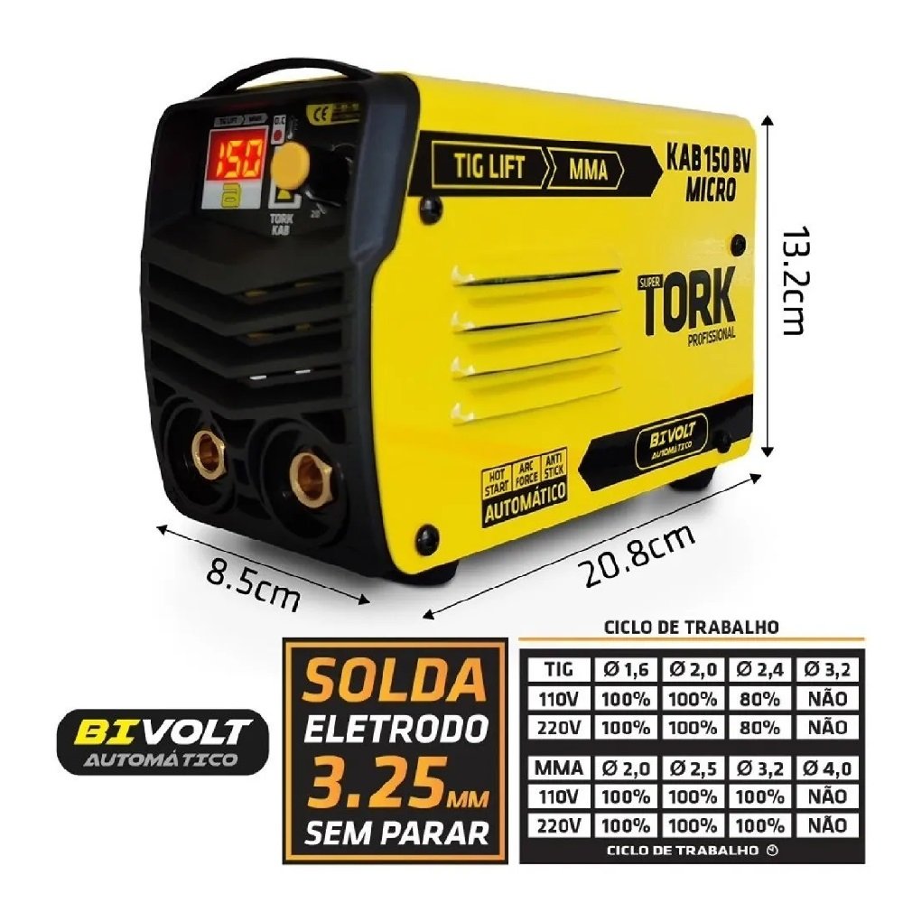 INVERSORA SOLDA 150A MMA TIG BIV + ESMERILHADEIRA + KIT | MadeiraMadeira