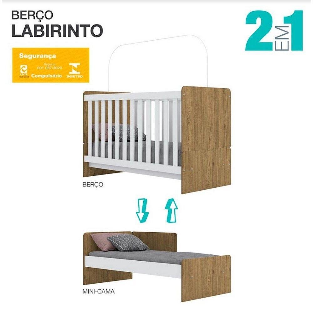 Berço Labirinto Mini Cama 2 Em 1 Mdf Henn Rústico E Branco | MadeiraMadeira