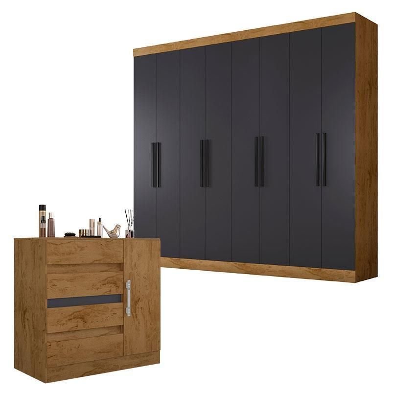 Guarda Roupa Casal Prime 1684 e Cômoda 8000 Freijó Carbono - Araplac ...