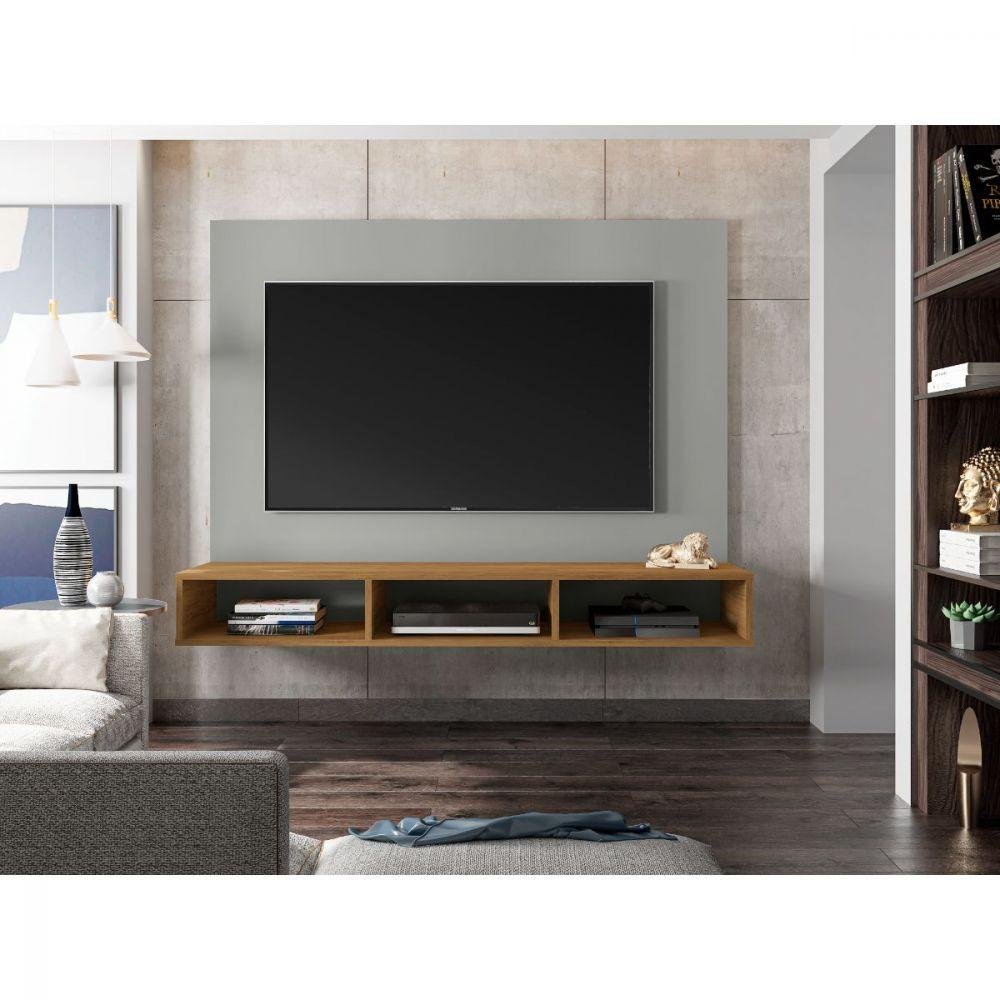 Painel Suspenso Tv 55 Pol. Quartzo Concreto Freijó | MadeiraMadeira