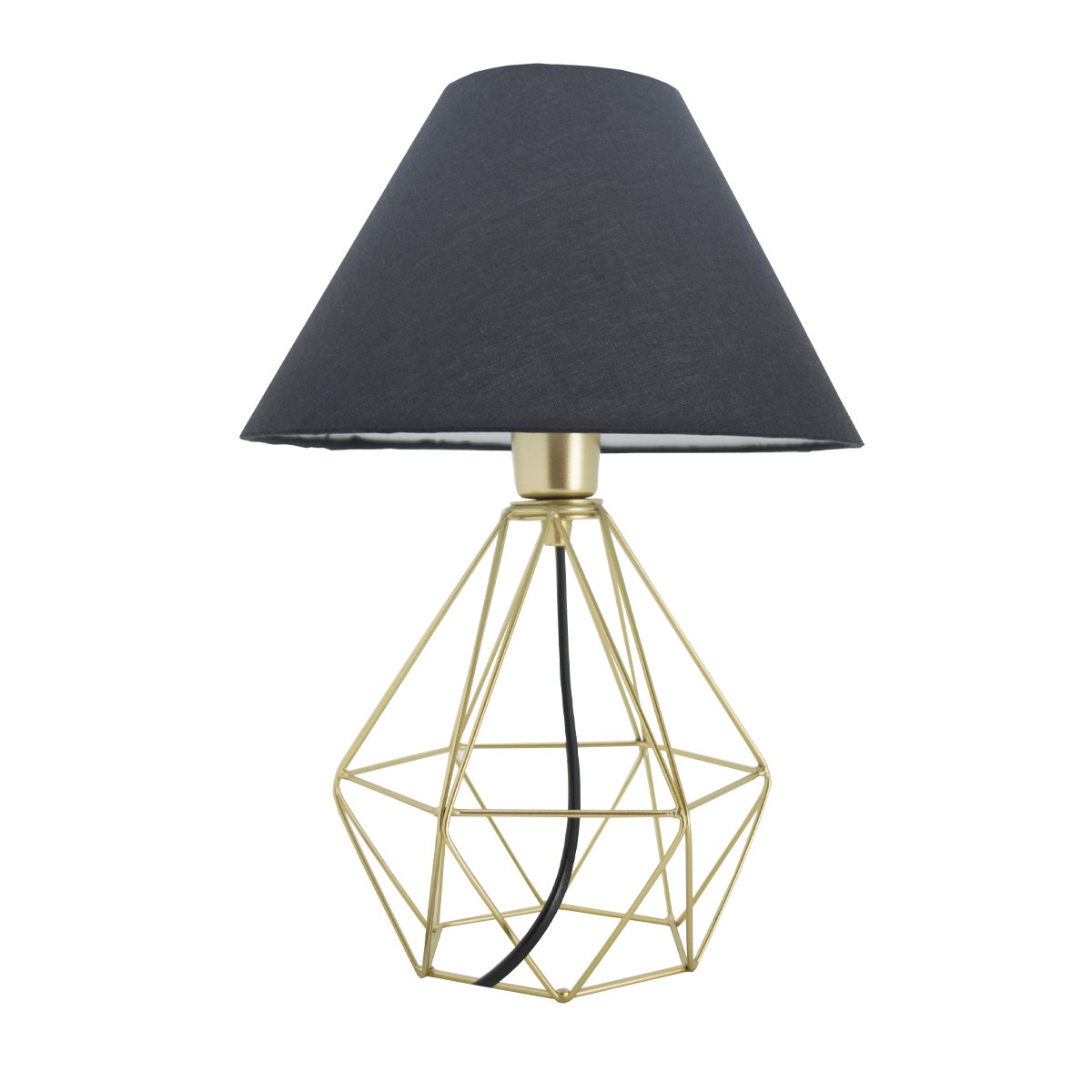 Abajur De Mesa Aramado Diamante Dourado Com Cúpula Preto | MadeiraMadeira