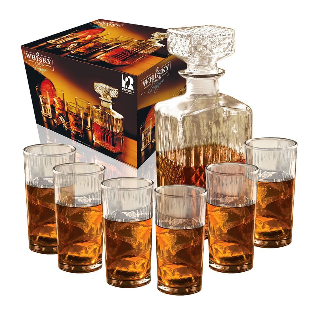 COPOS DE WHISKY COM GARRAFA GLASGOW 5 PEÇAS | MadeiraMadeira