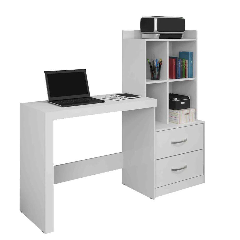 Escrivaninha Com Estante 2 Gavetas 4 Nichos Alana Branco | MadeiraMadeira