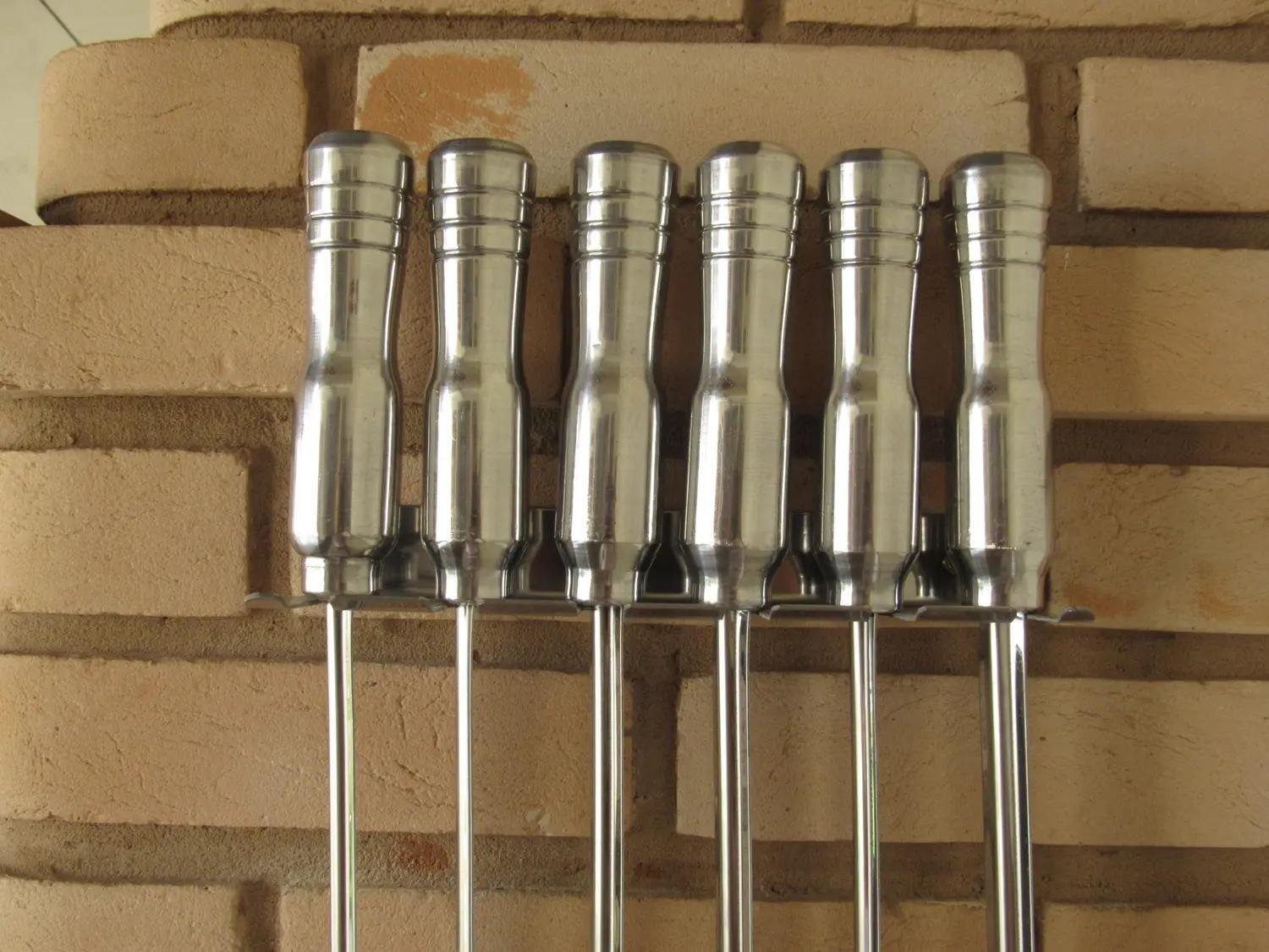 Porta Espeto De Parede Inox Para 6 Espetos Churrasqueira | MadeiraMadeira