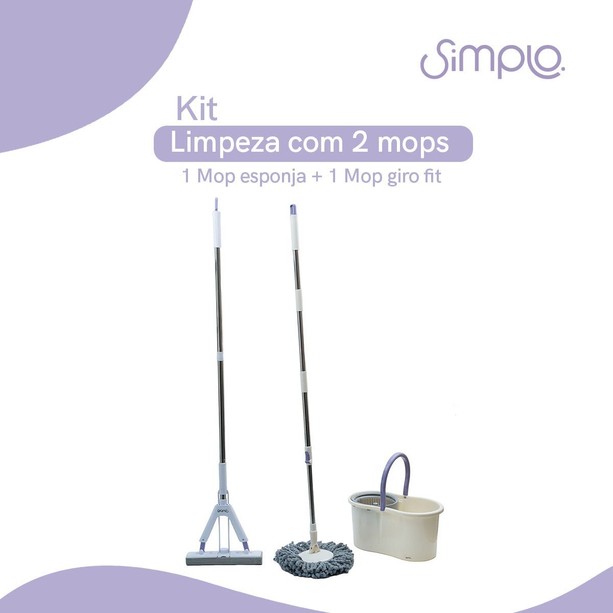 Kit mop limpeza giratório giro fit e rodo mágico mop esponja - Simplo ...