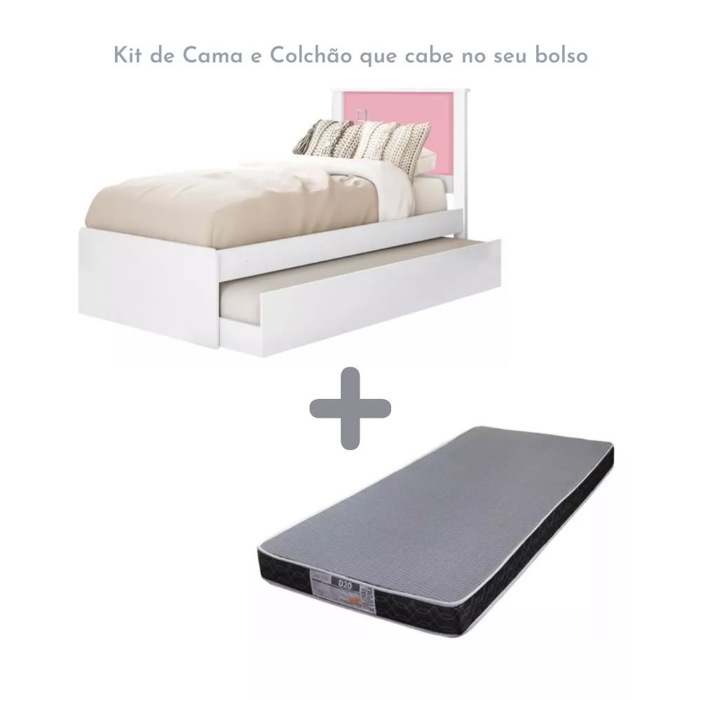 Kit Cama Bibox Tebarrot Barcelona Branco/Rosa/Lilás + Colchão Solteiro ...