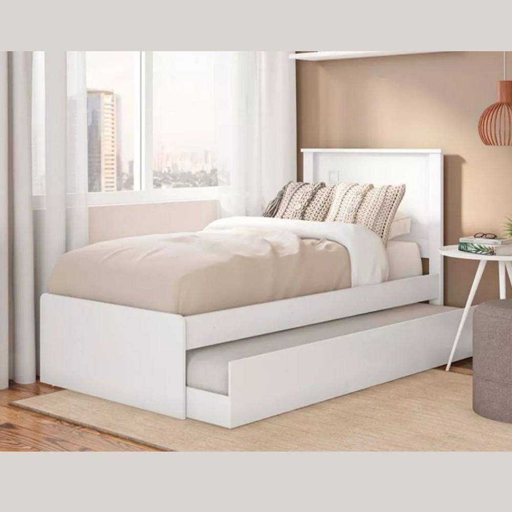 Kit Cama Bibox Tebarrot Barcelona Branco/Rosa/Lilás + Colchão Solteiro Confort D28 0,88 ...