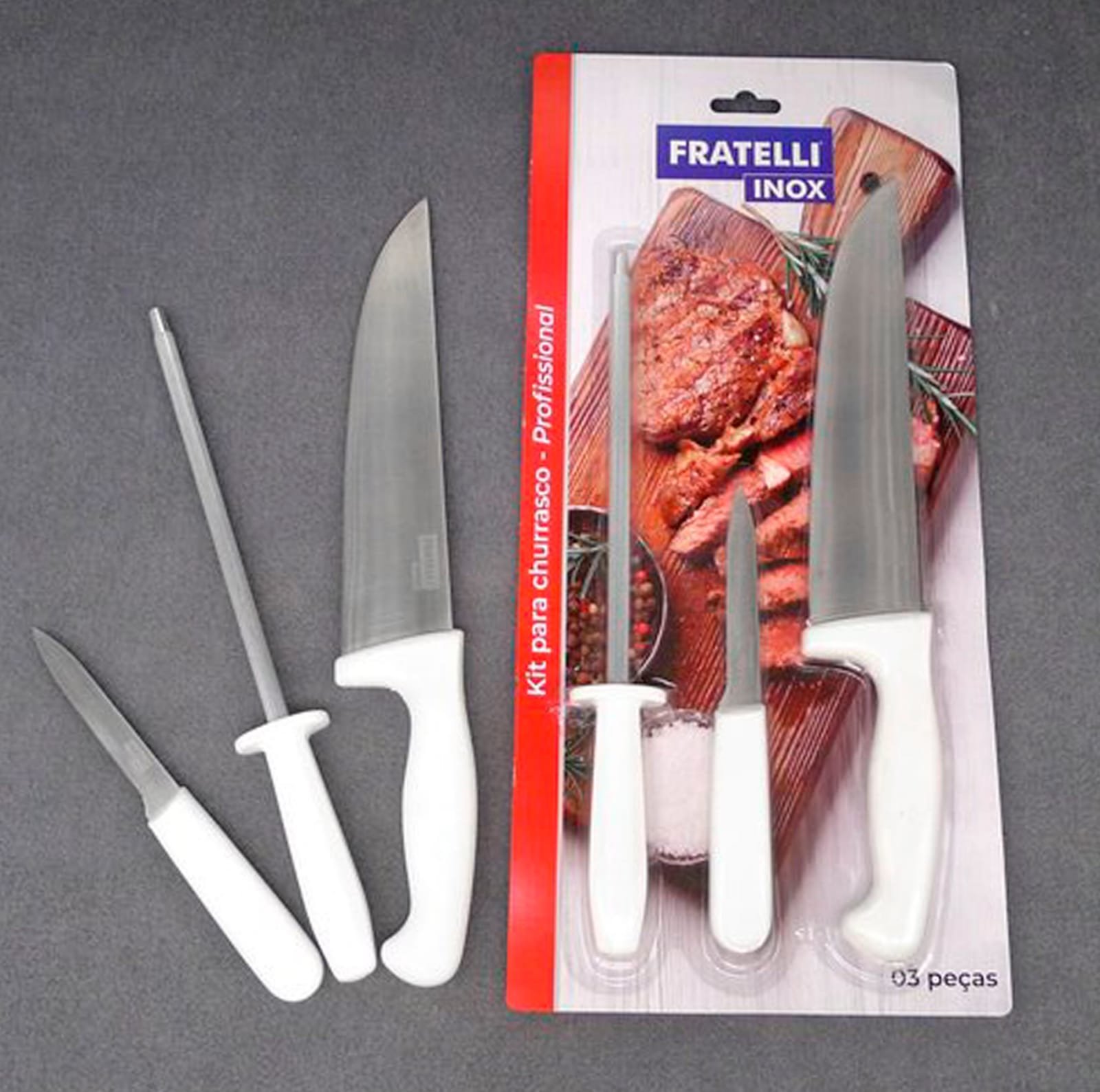 Kit Churrasco Profissional Inox 3 Peças Fratelli | MadeiraMadeira