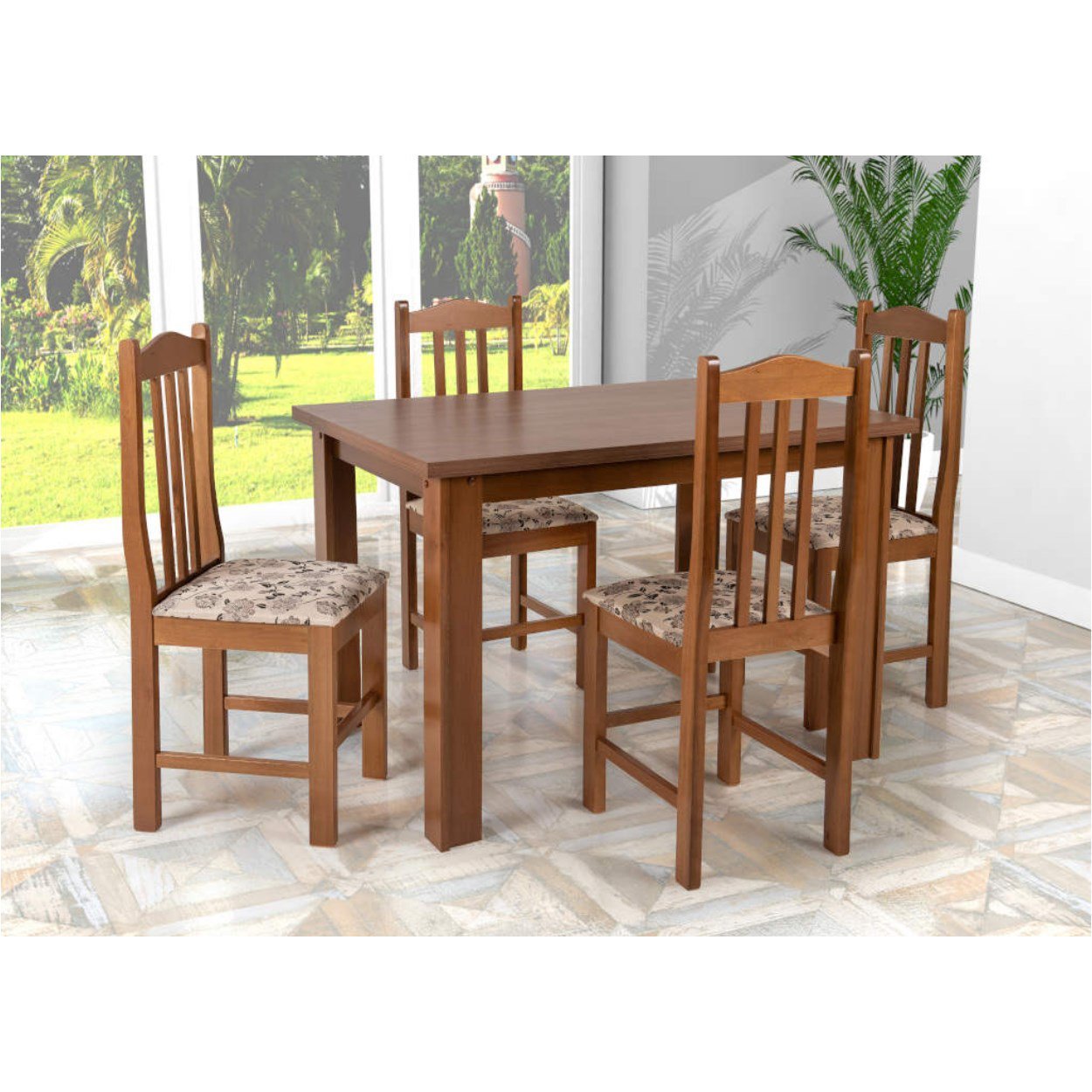 Conjunto De Mesa Com 4 Cadeira Estofada Oreon | MadeiraMadeira