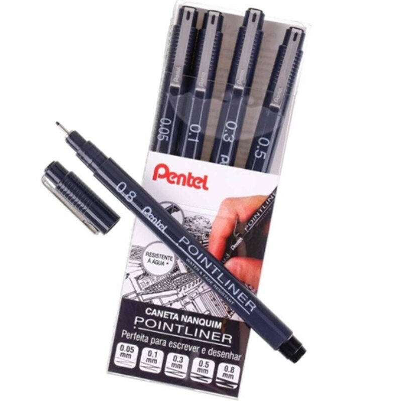 Conjunto de Canetas Nanquin Preto Pointliner 5un - Pentel | MadeiraMadeira
