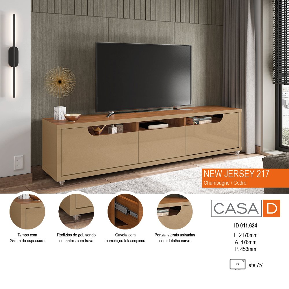 Rack Para TV até 60 Polegadas 217cm 3 Gavetas Jersey Casa D | MadeiraMadeira