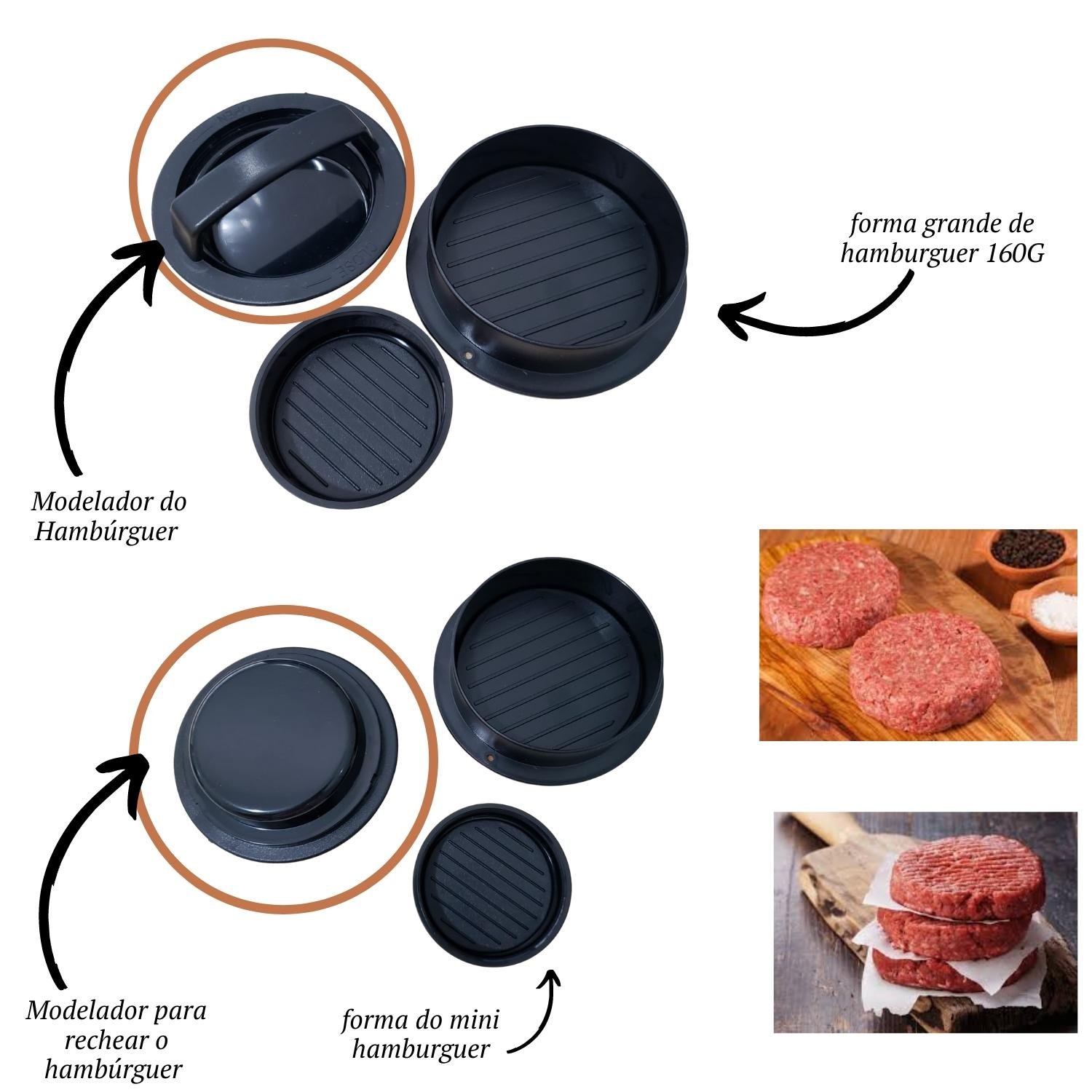 Forma Modelador Para Hambúrguer Artesanal Pequenos E Grandes ...
