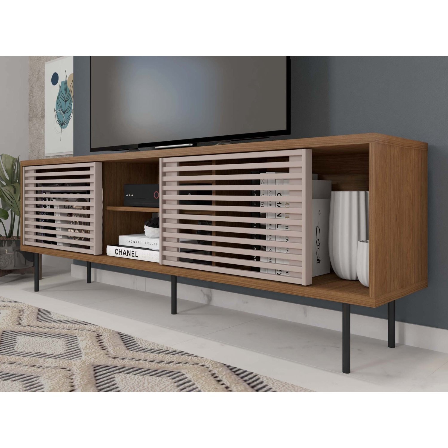 Rack para TV até 72 Polegadas Industrial 180cm em BP Porta Ripada Multiverso CabeCasa ...