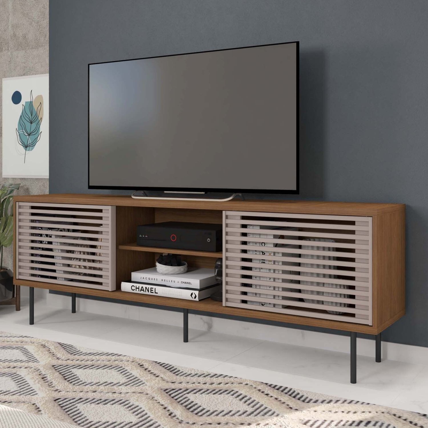 Rack para TV até 72 Polegadas Industrial 180cm em BP Porta Ripada Multiverso CabeCasa ...