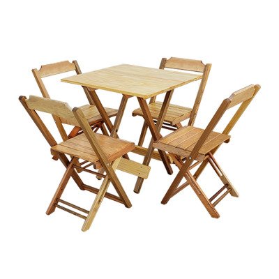 Jogo de Mesa com Cadeiras em Madeira 4 Cadeiras e 1 Mesa 70X70 Natural | MadeiraMadeira