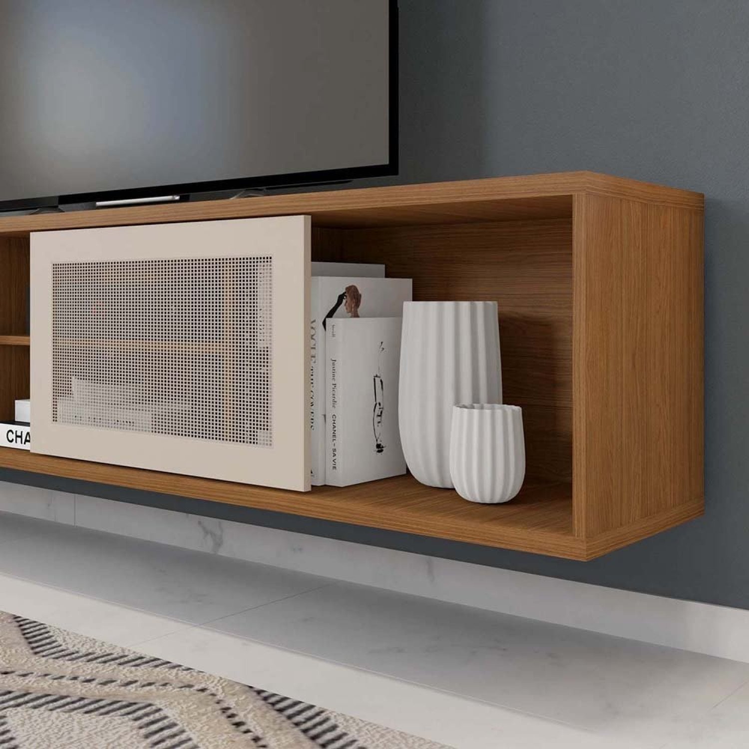 Rack Suspenso para TV até 72 Polegadas 180cm em BP Porta Telada Multiverso CabeCasa ...