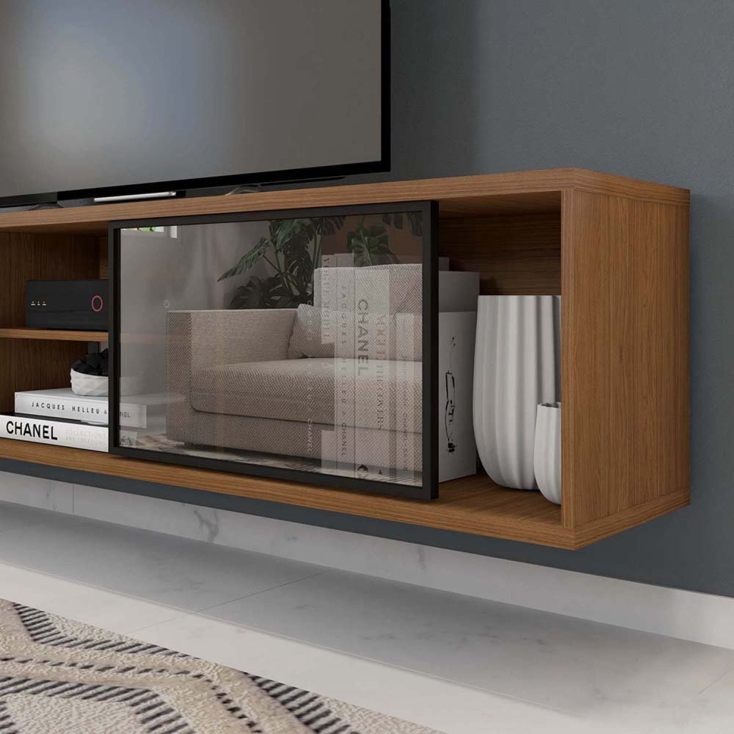 Rack Suspenso para TV até 72 Polegadas 180cm em BP Porta Reflecta Multiverso CabeCasa ...