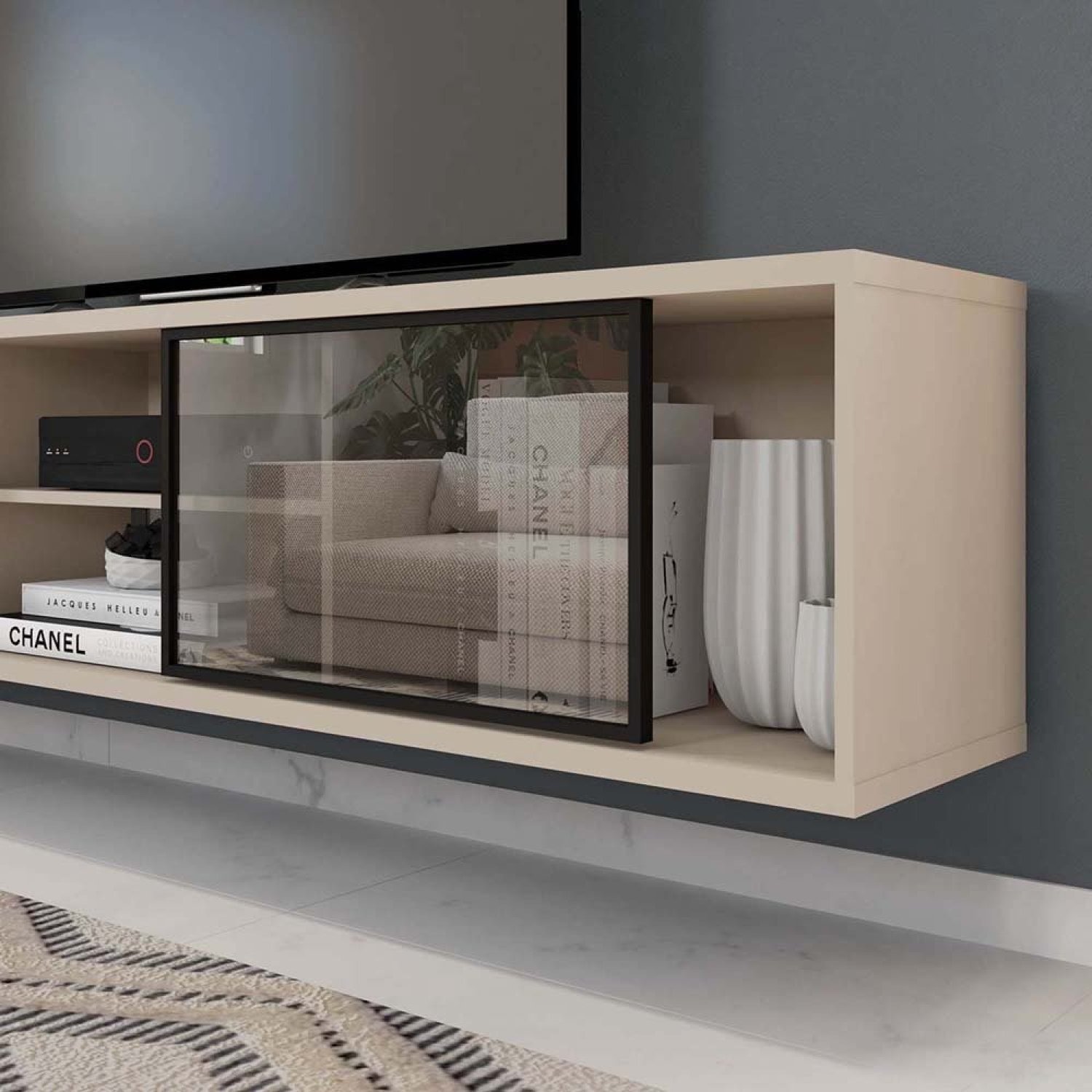 Rack Suspenso para TV até 72 Polegadas 180cm em BP Porta Reflecta Multiverso | MadeiraMadeira