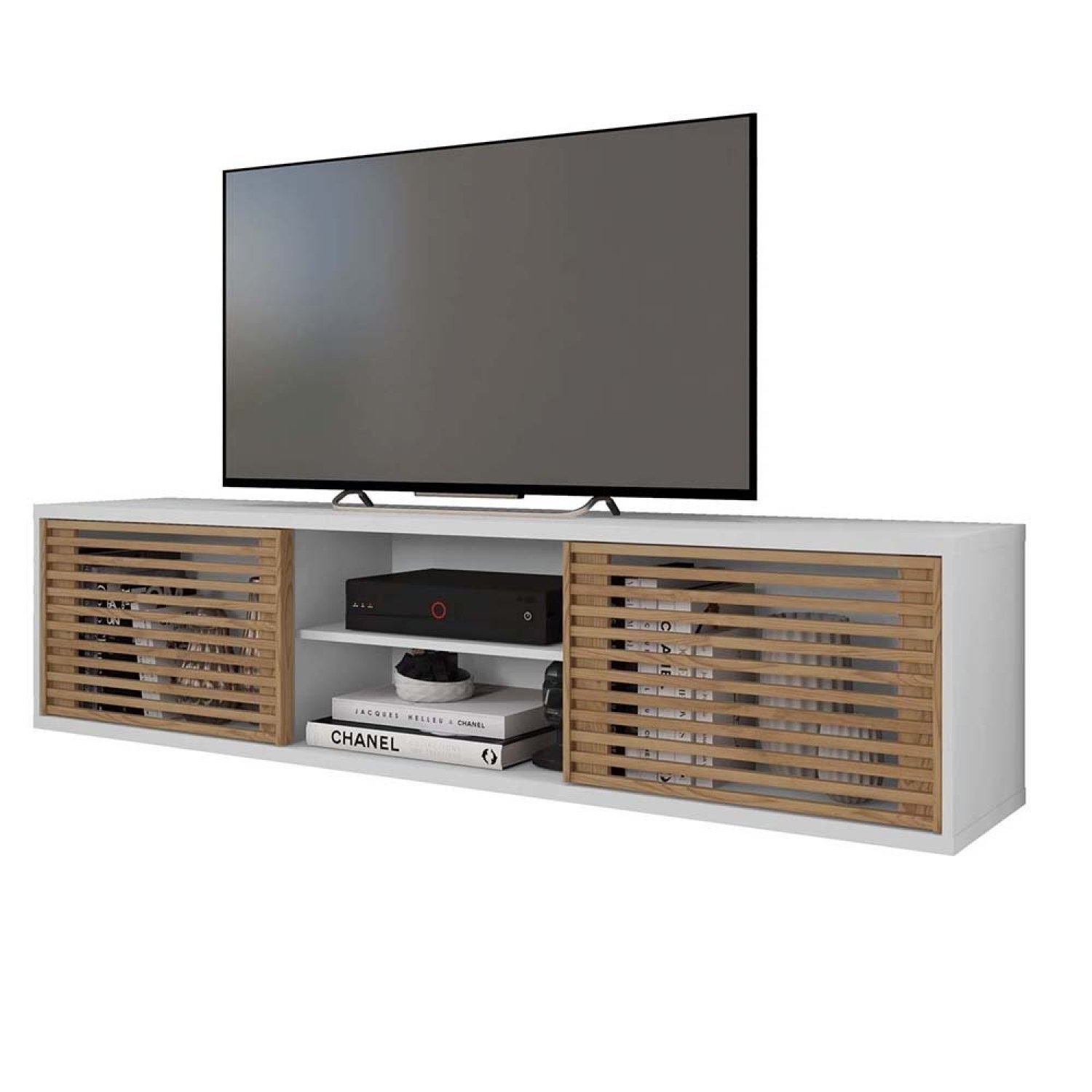 Rack Suspenso para TV até 72 Polegadas 180cm em BP Porta Ripada Multiverso CabeCasa ...