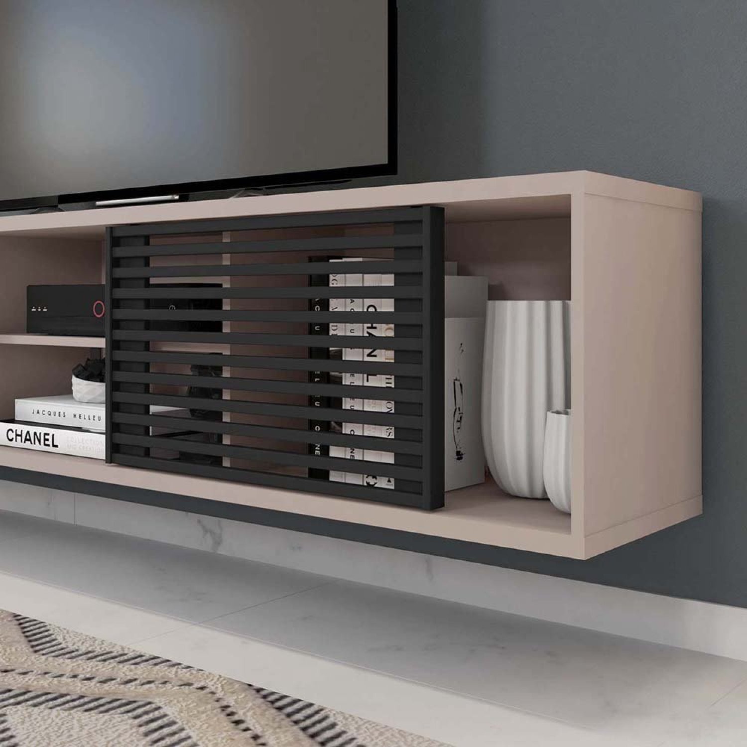 Rack Suspenso para TV até 72 Polegadas 180cm em BP Porta Ripada ...