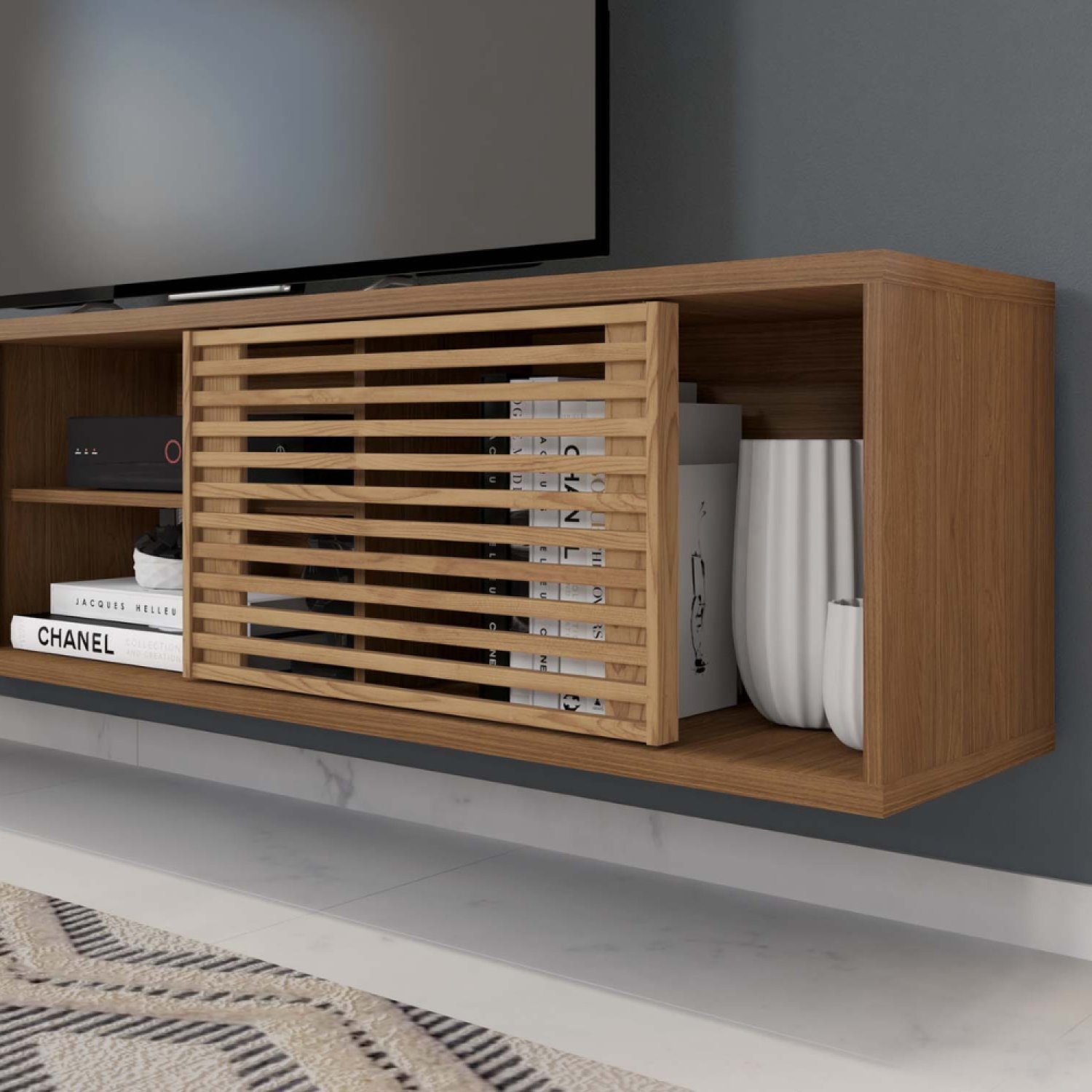 Rack Suspenso para TV até 72 Polegadas 180cm 2 Portas Ripadas Multiverso CabeCasa MadeiraMadeira ...