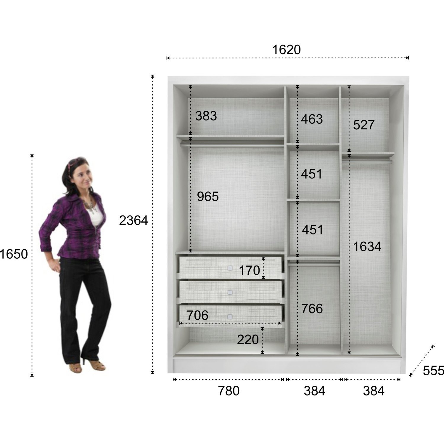 Guarda Roupa 2 Portas 3 Gavetas com 1 Porta Espelho Peliculado Avila ...