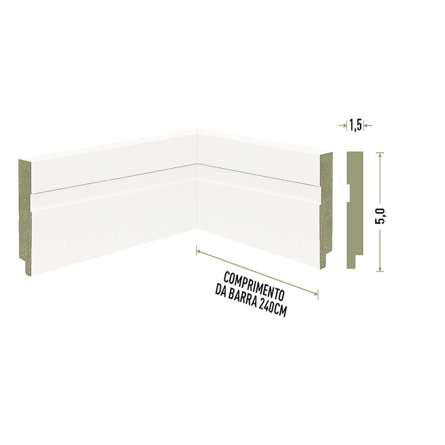 Rodapé de MDF Ultra 5cm x 15mm x 2.40m MDF Premium Frisado Casablanca ...