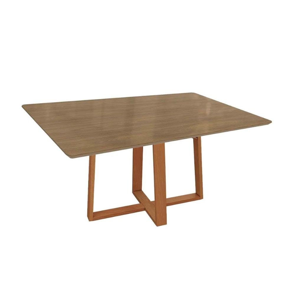 Mesa de Sala Jantar Elma Madeira Maciça C/tampo Madeirado C/ Vidro ...