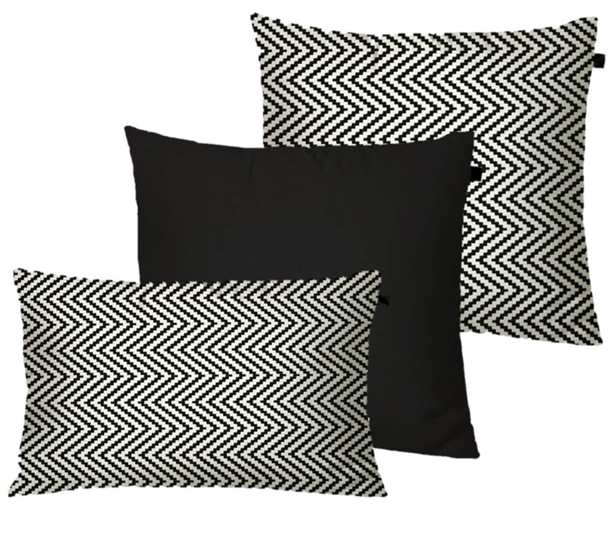 Kit com 3 Almofadas Missoni Preto/Branco | MadeiraMadeira