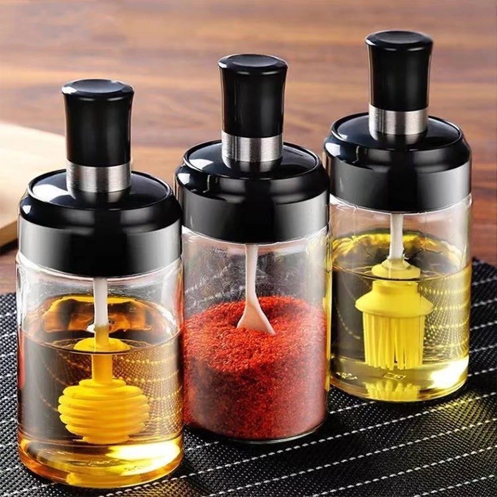 Kit 3 Pote Vidro Tempero Condimento Colher Meleira E Pincel Facilite ...