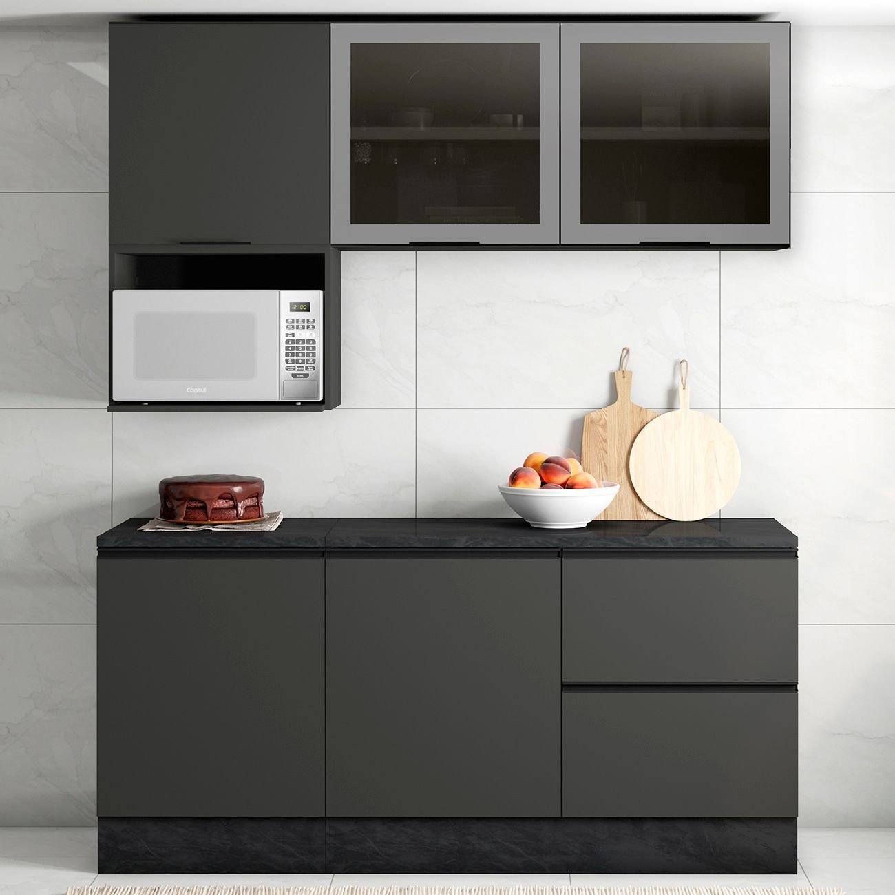 Armário de Cozinha Cp01 e Tampo Grace Grafite Z44 - Mpozenato | MadeiraMadeira