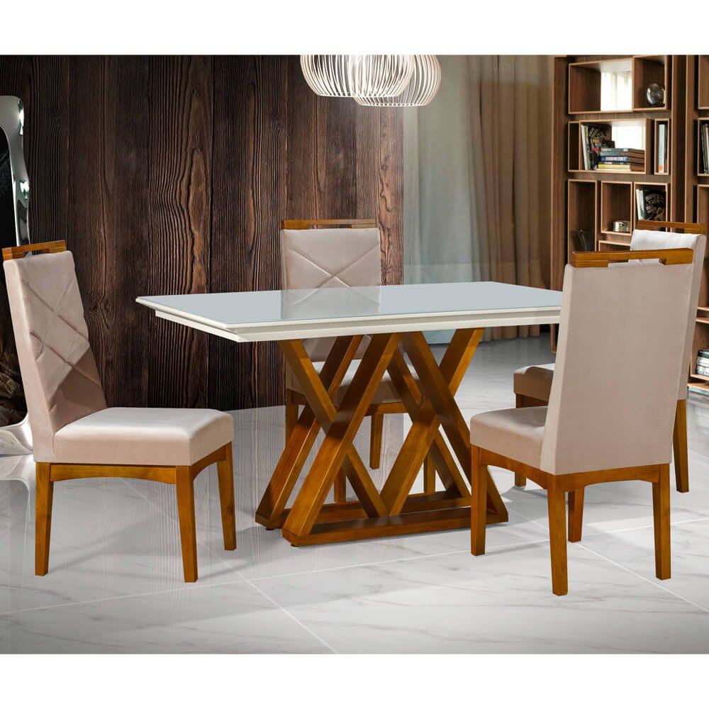 Mesa de Jantar Isis com 4 Cadeiras Arezzo 140x90cm Fabrispuma | MadeiraMadeira